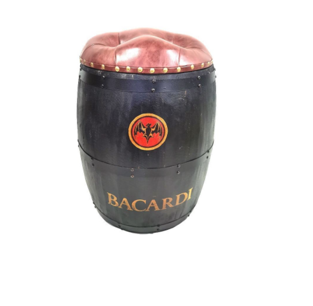 Bacardi Black Wooden Barrel storage stool – Jersey Oak Furniture